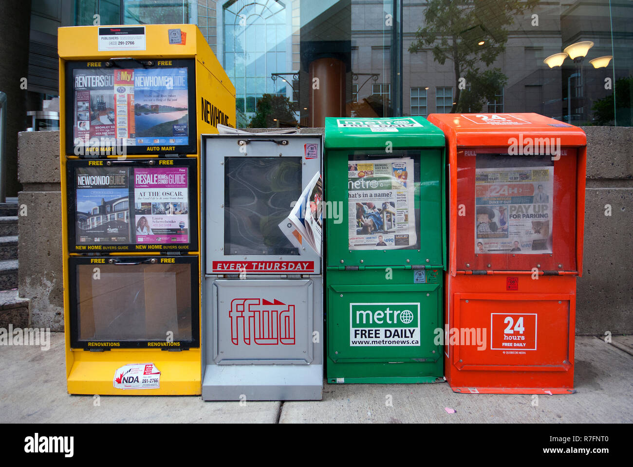 Free newspapers boxes in Calgary downtown, Alberta, Canada Stock Photo ...