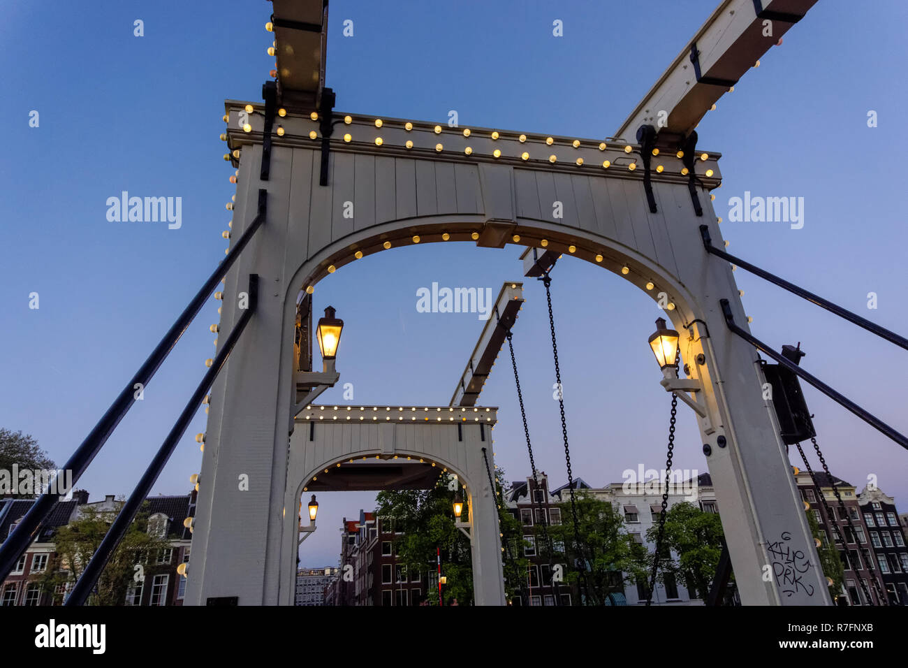 The Magere Brug (Skinny Bridge) over the river Amstel in Amsterdam ...