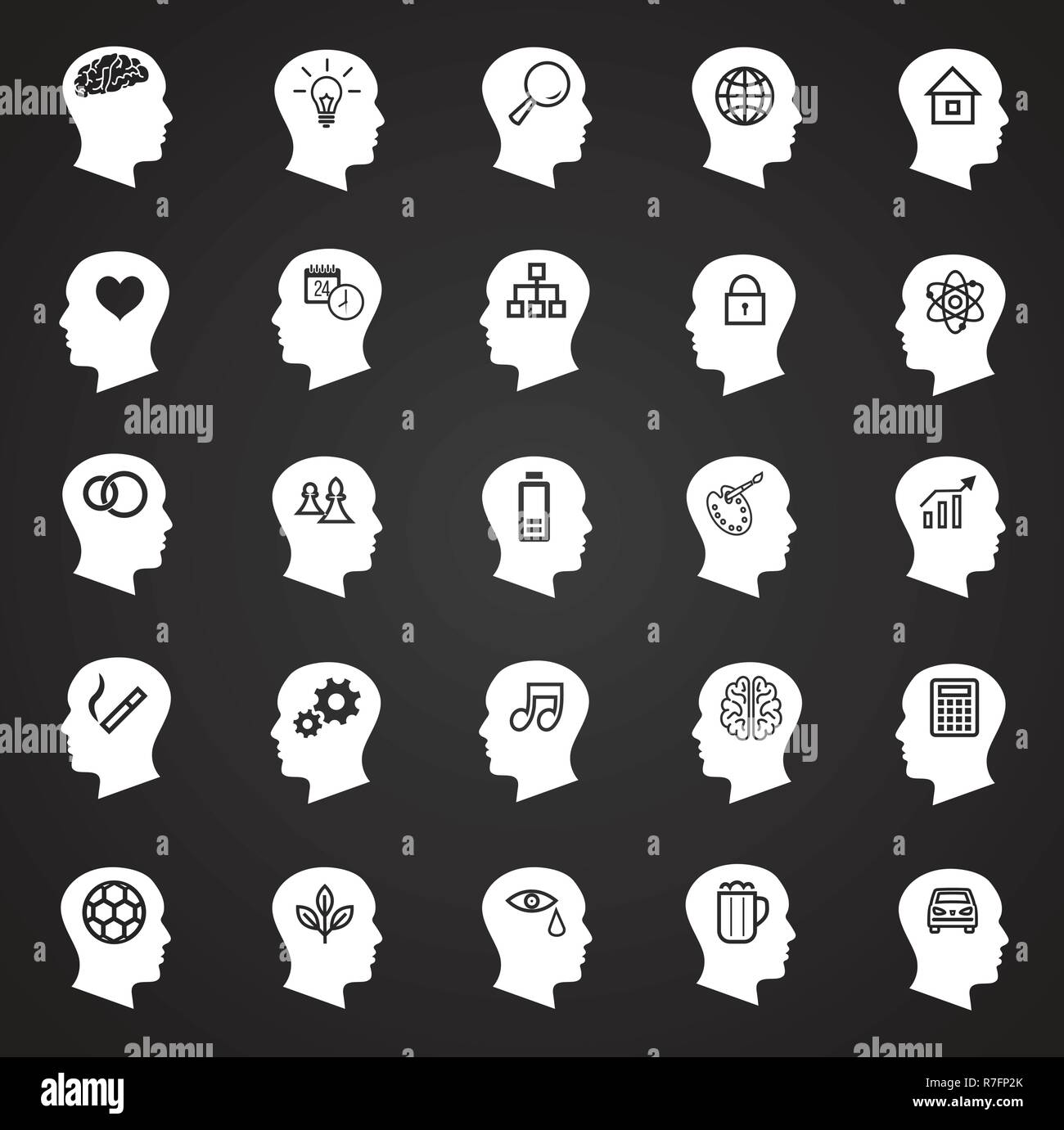 People thoughts icons set on black background for graphic and web ...