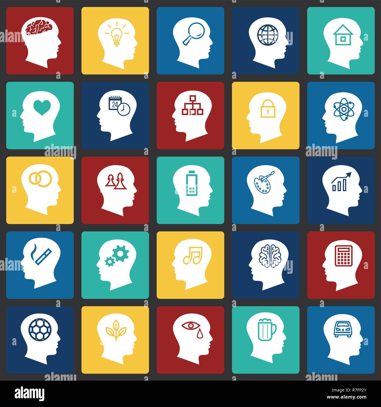 People thoughts icons set on color squares background for graphic and ...