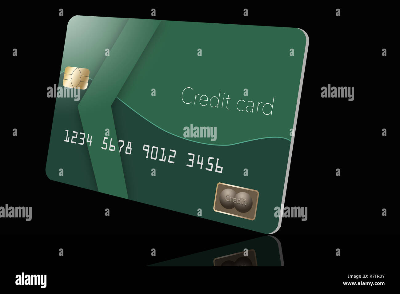Here is a mock, generic green credit card isolated on the background ...