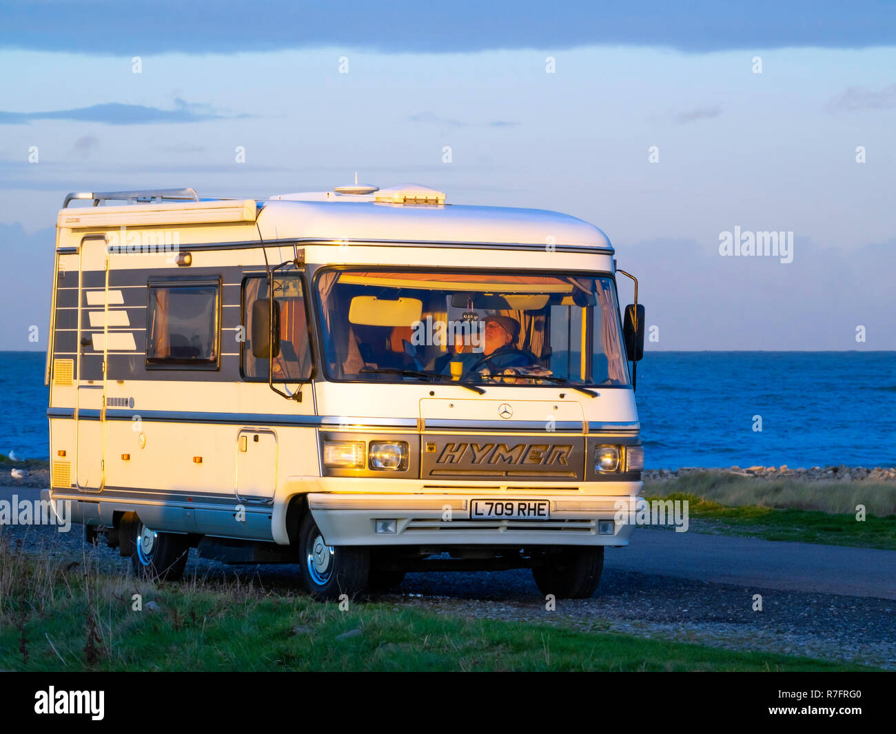 A 1993 Hymer motor caravan, parked at the seaside in Teesmouth North ...