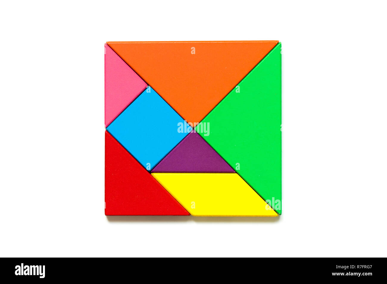 Color wood tangram puzzle in square shape on white background Stock ...