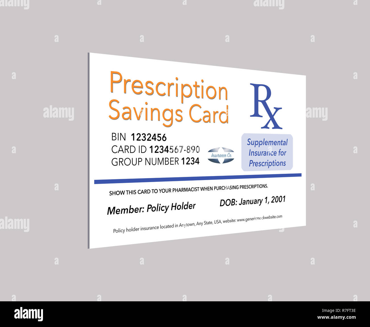 Here is a mock, generic prescription supplemental insurance card. This ...