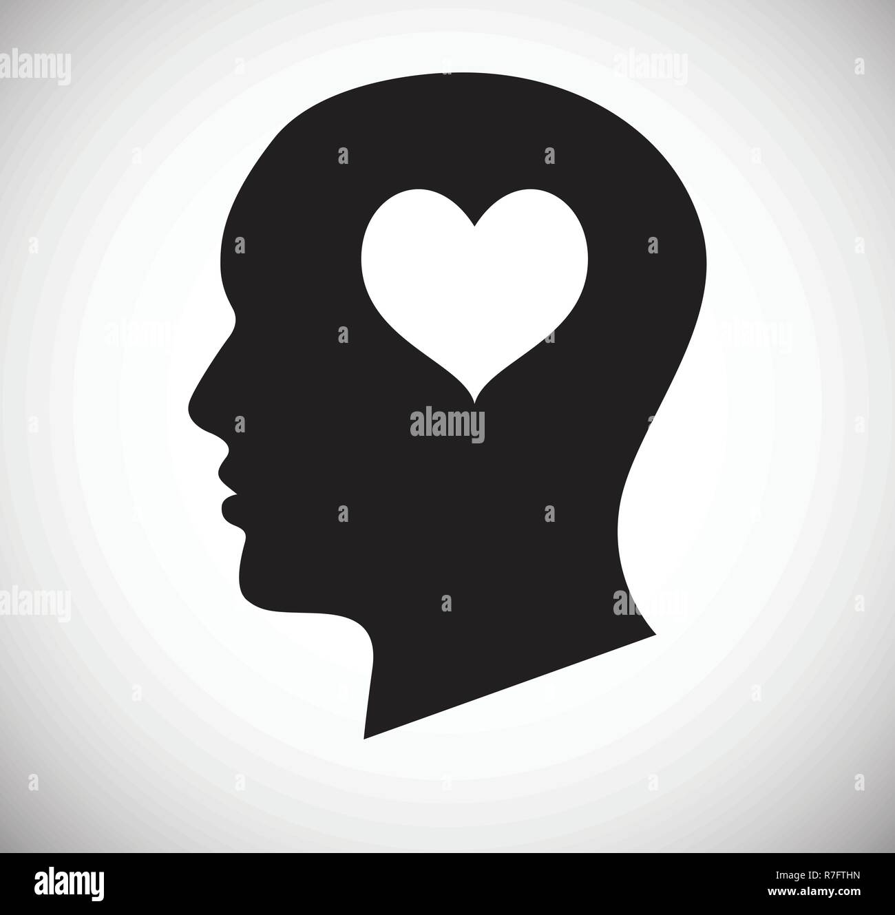 Human head with heart icon on white background for graphic and web ...
