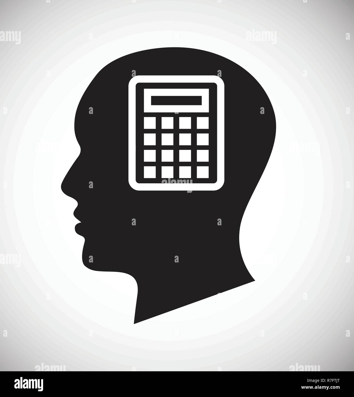 Human head with calculator icon on white background for graphic and web ...