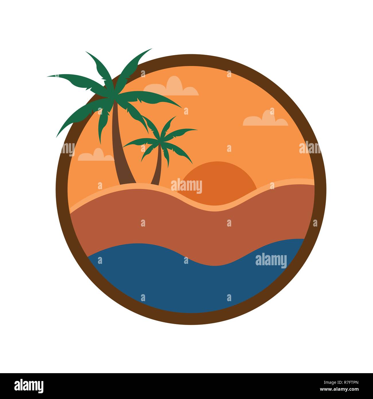 Circular Beach Sunset View Travel Island Vector Illustration Graphic ...