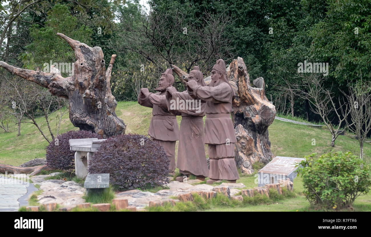 CHIBI, HUBEI/ CHINA - OCT 25 2018: Statues of Guan Yu, Liu Bei and ...