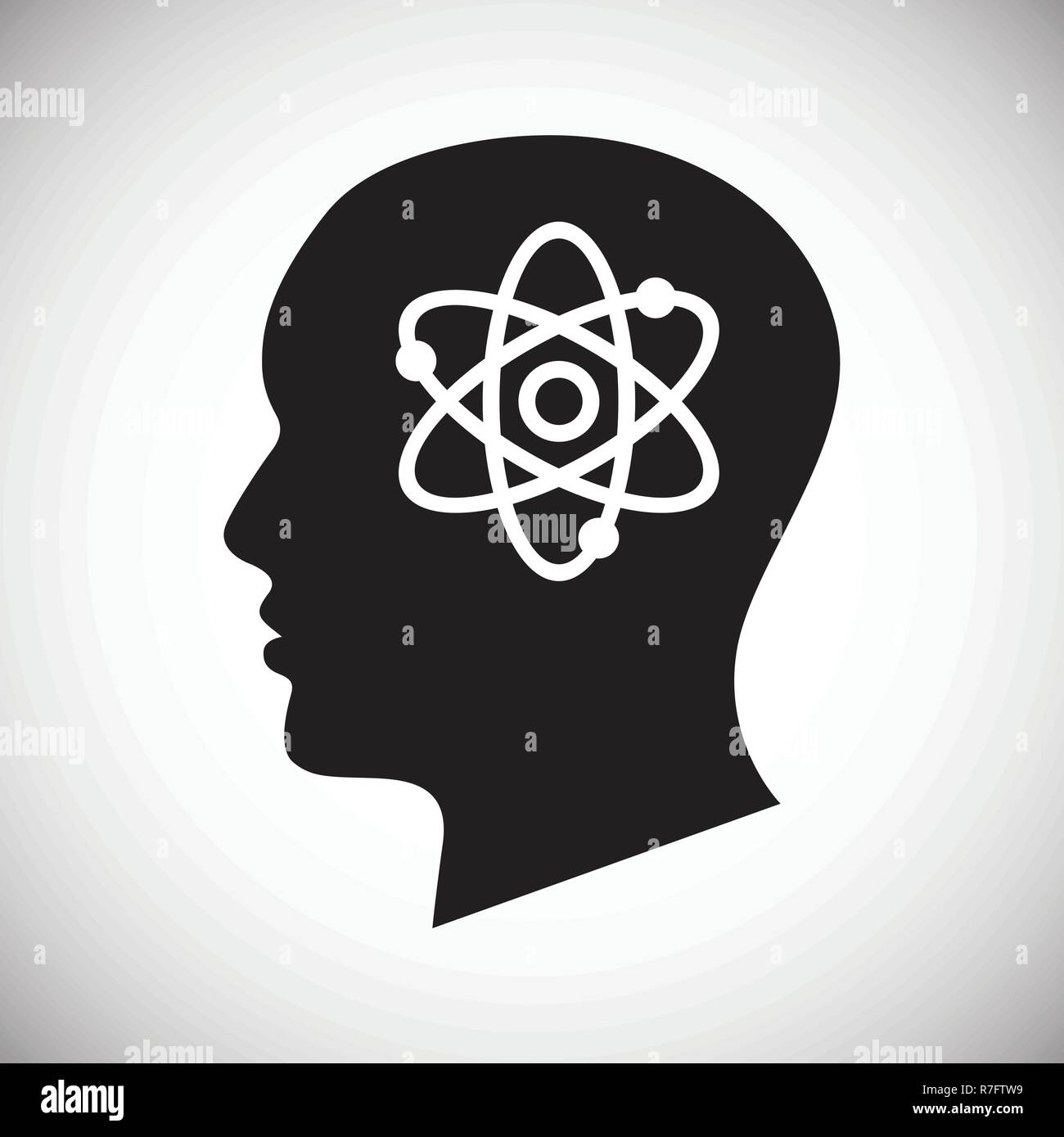 Human head with atom icon on white background for graphic and web ...