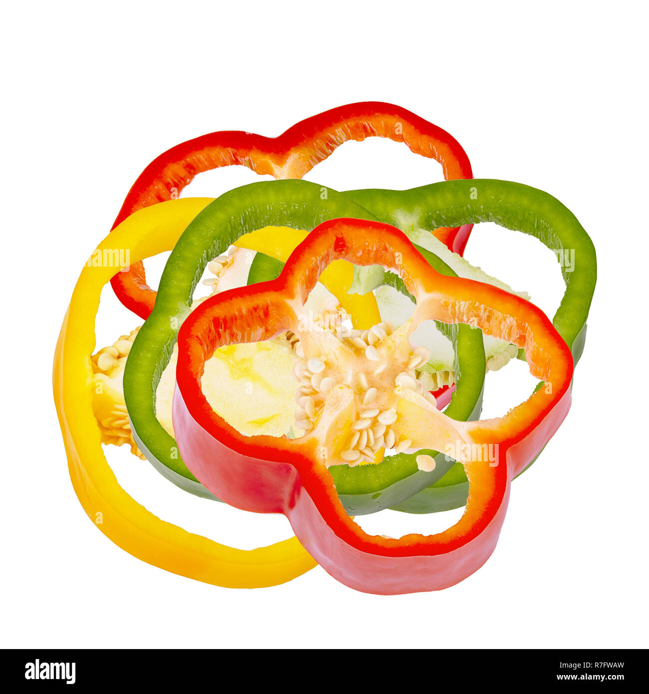 Colored sweet bell pepper slices isolated on white background Stock ...