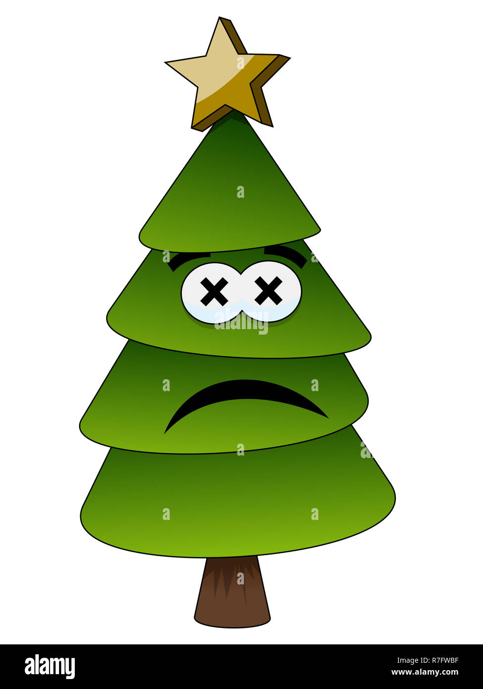 Christmas or xmas tree sad or unhappy cartoon character human isolated ...