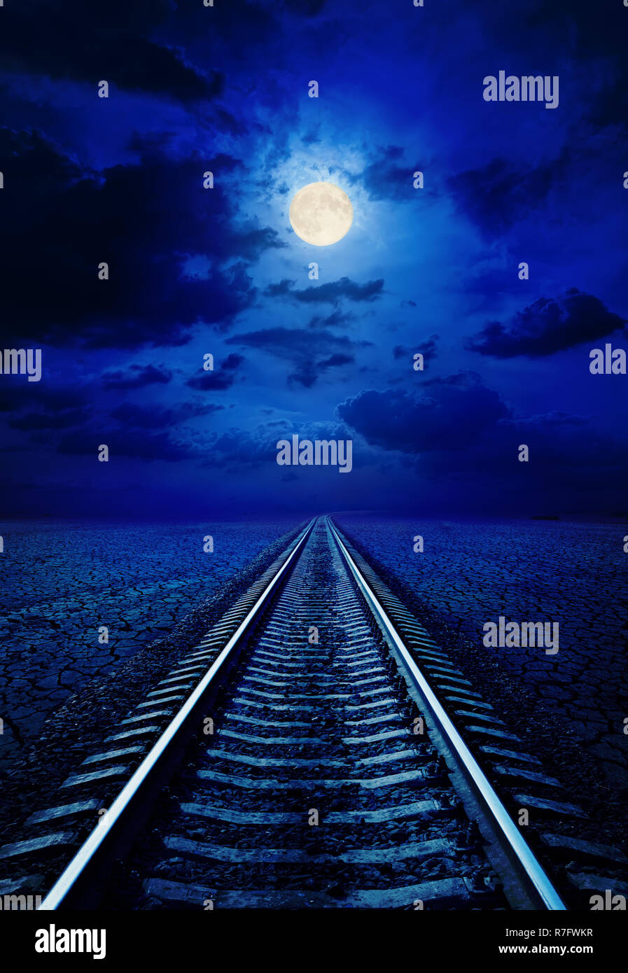 Railroad Tracks Background Wallpaper Moon Train Full Moon Royalty Free
