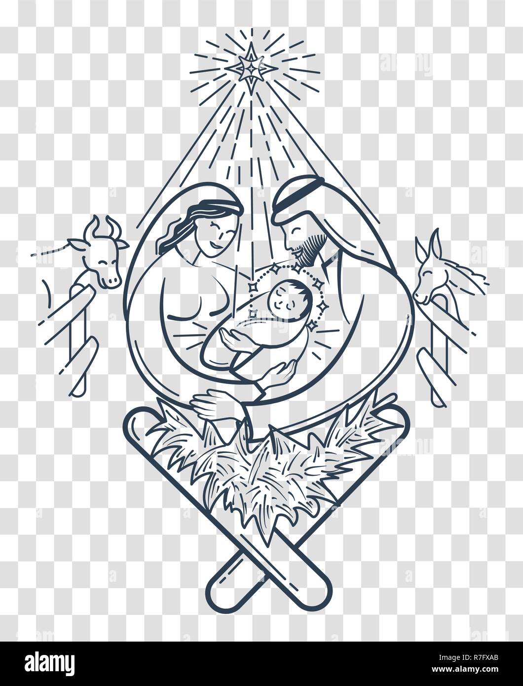 Holy Family Christmas Black And White