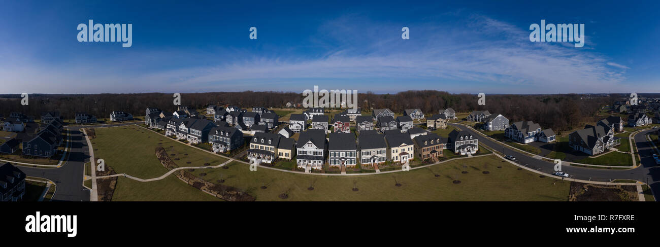 Aerial view of typical American upper middle class single family home ...