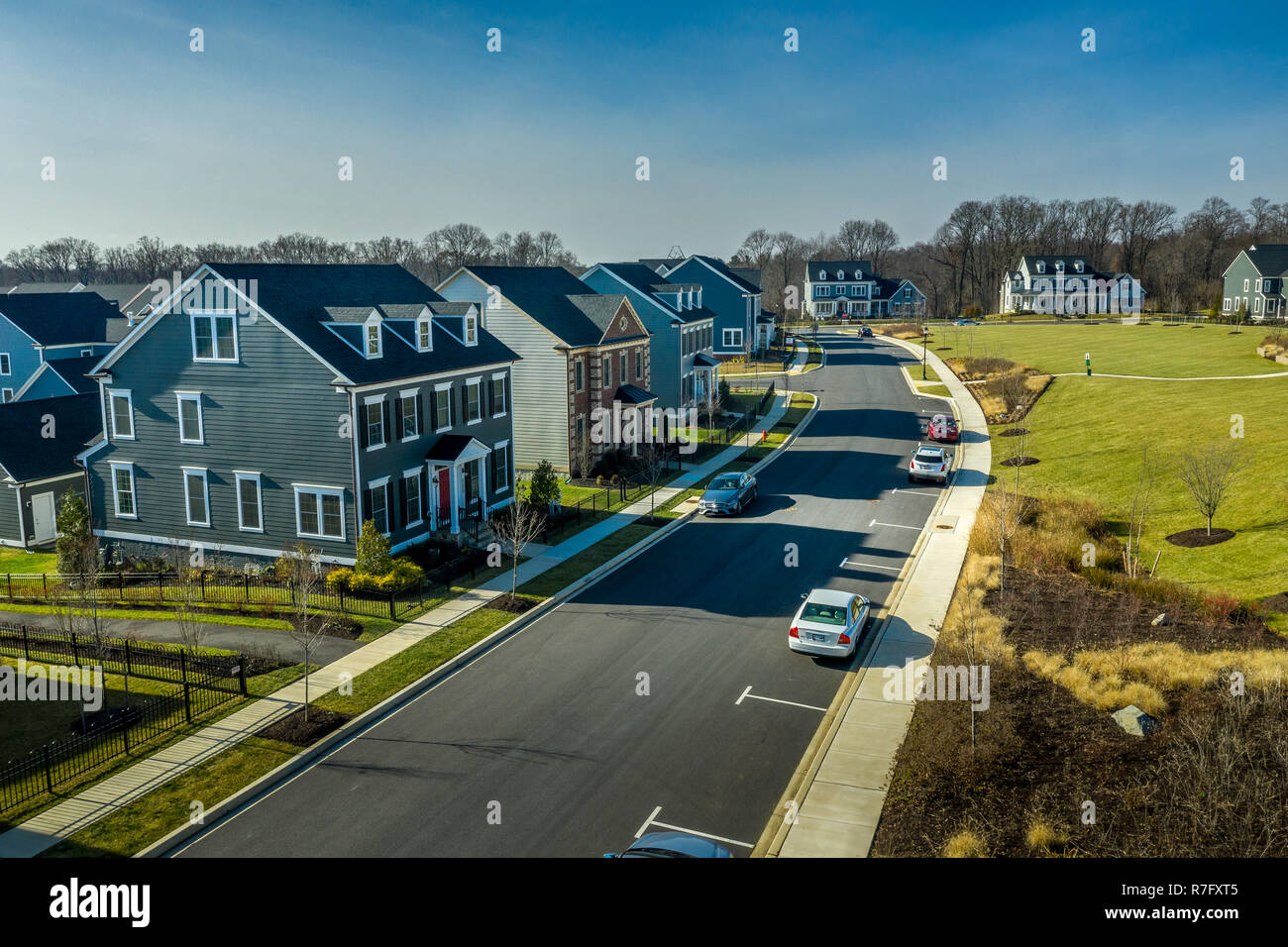 Aerial view of typical upper class American single family real estate ...