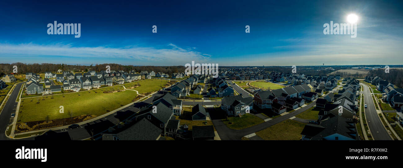 Aerial view of typical American upper middle class single family home ...