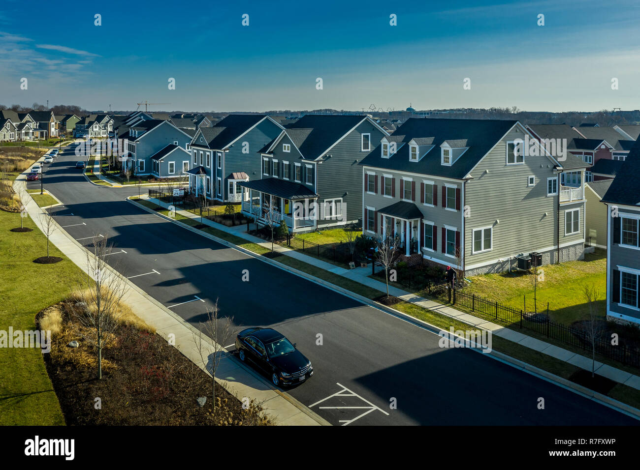 Aerial view of typical upper class American single family real estate ...