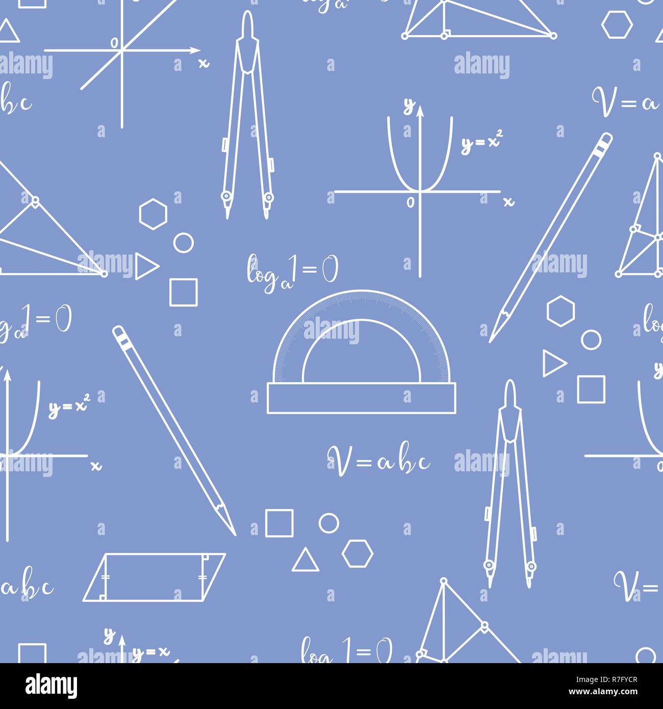 Mathematical Scientific Vector Seamless Pattern With Geometry Plots