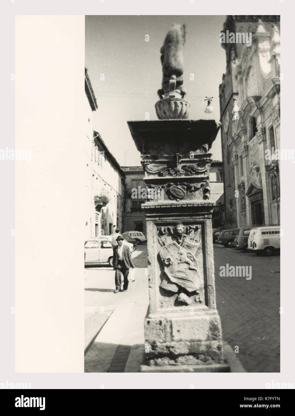 Travertine pilaster monument bearing orsini arms hi-res stock ...