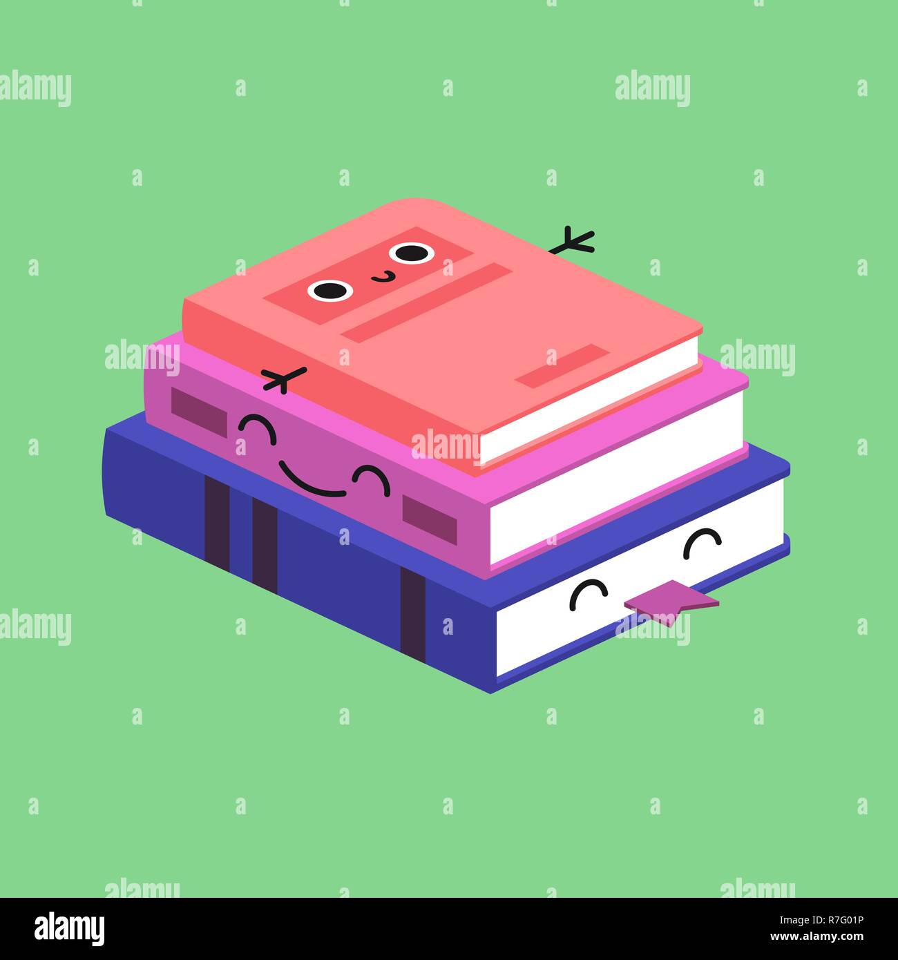 Smiling Cute Stack of Colored Books, Habituate kid card or poster Stock ...