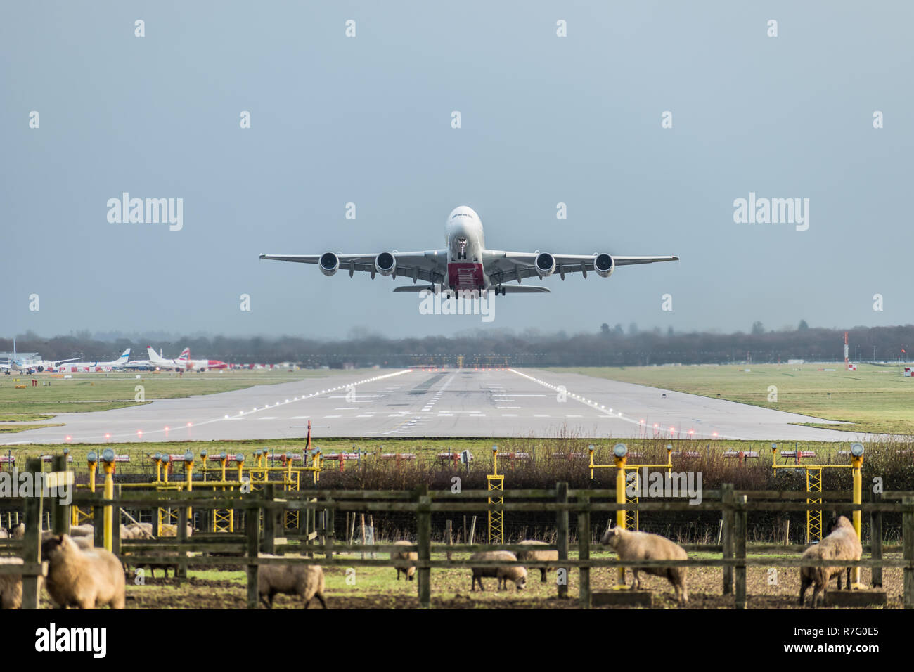 GATWICK AIRPORT, ENGLAND, UK – DECEMBER 09 2018: View directly down the ...