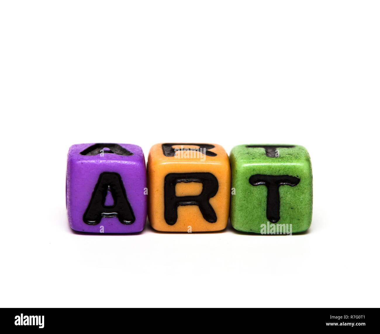 art - word made from multicolored child toy cubes with letters Stock ...
