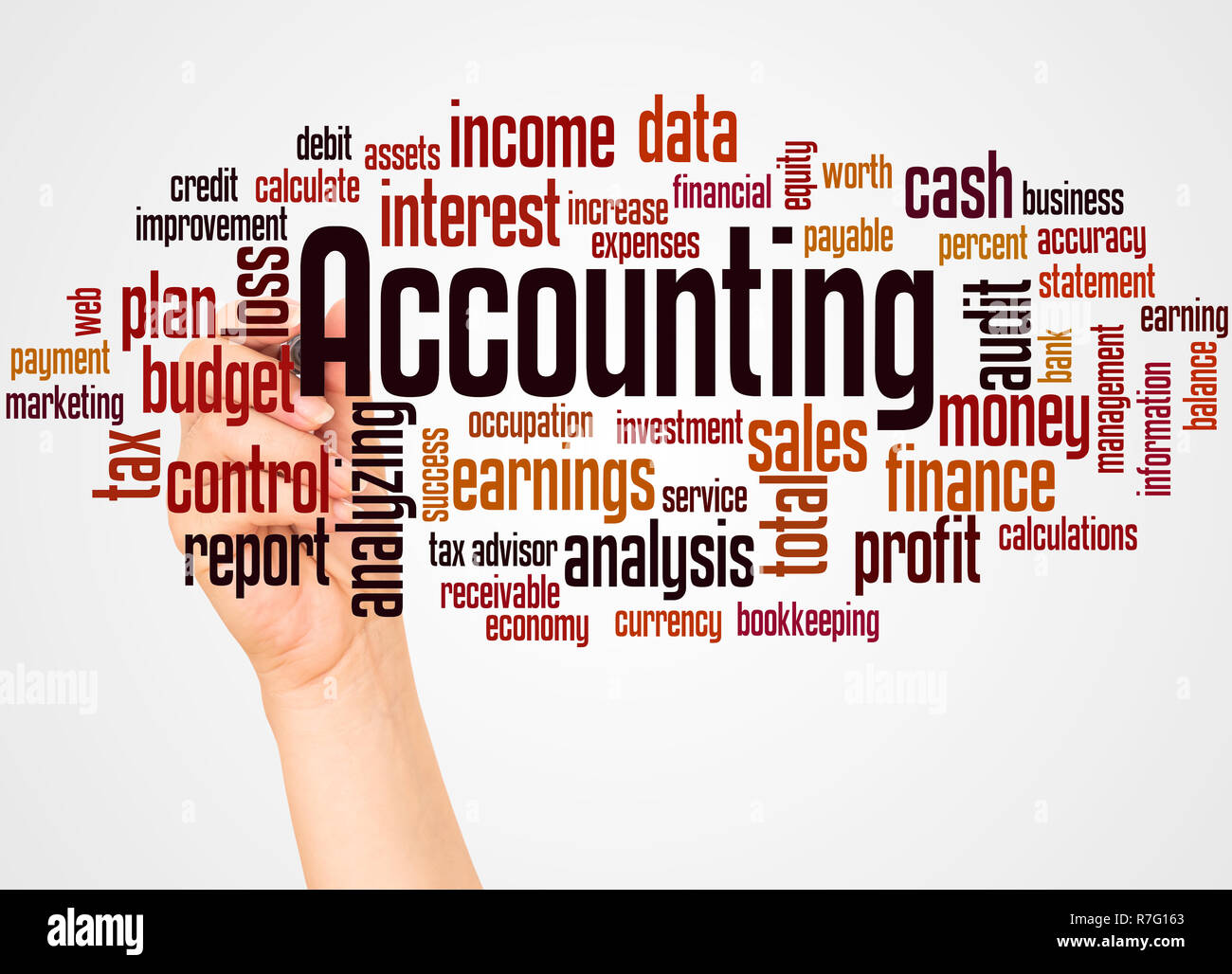 Accounting word cloud and hand with marker concept on white background ...