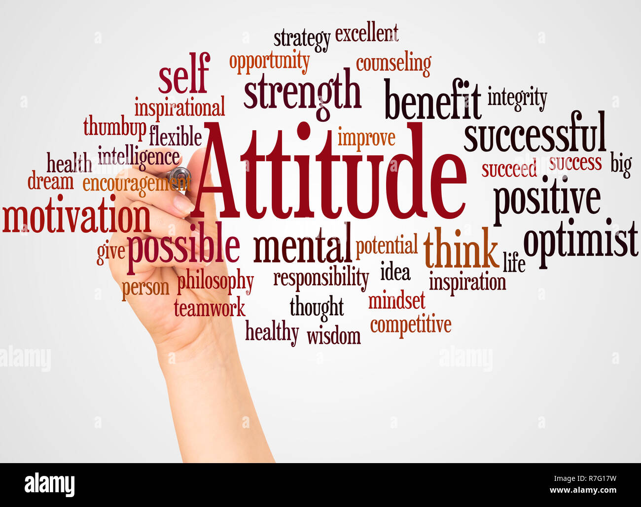 Attitude word cloud and hand with marker concept on white background ...