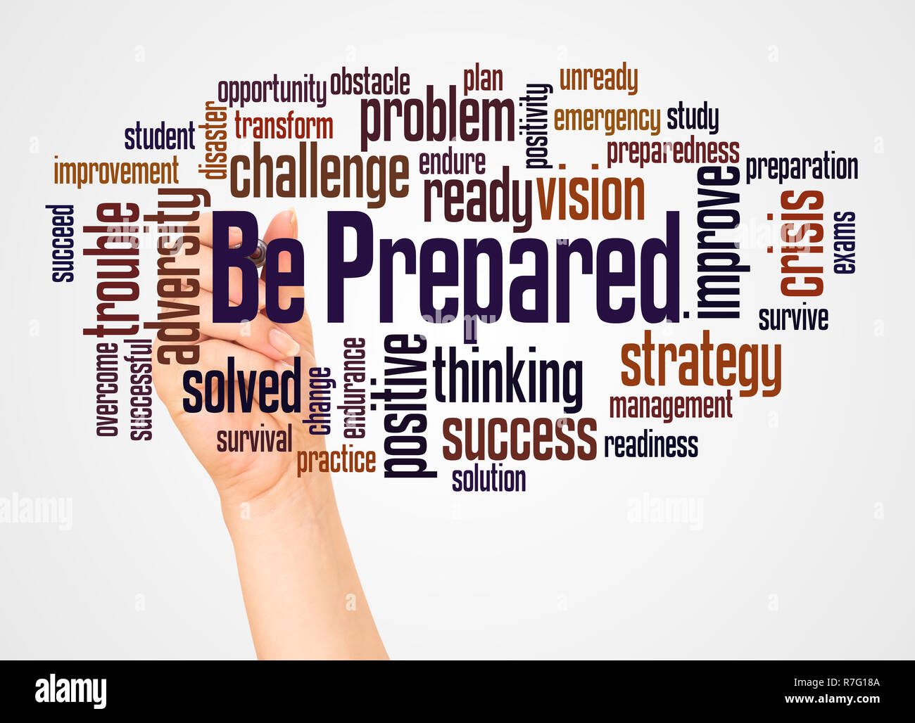 Be Prepared word cloud and hand with marker concept on white background ...