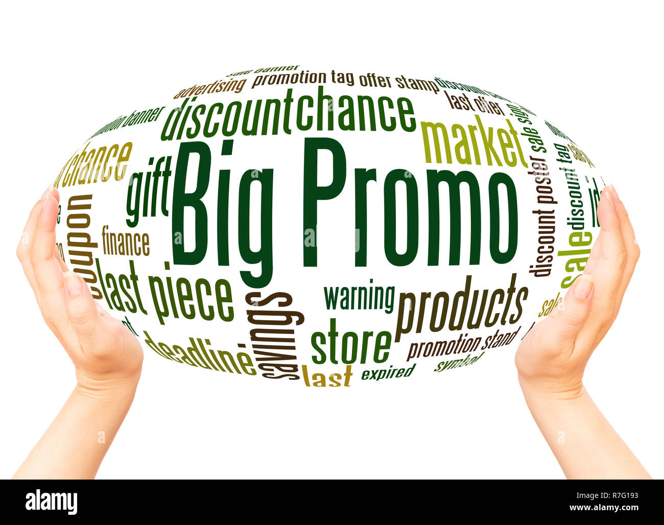 Big Promo word cloud hand hand sphere on white background Stock Photo ...
