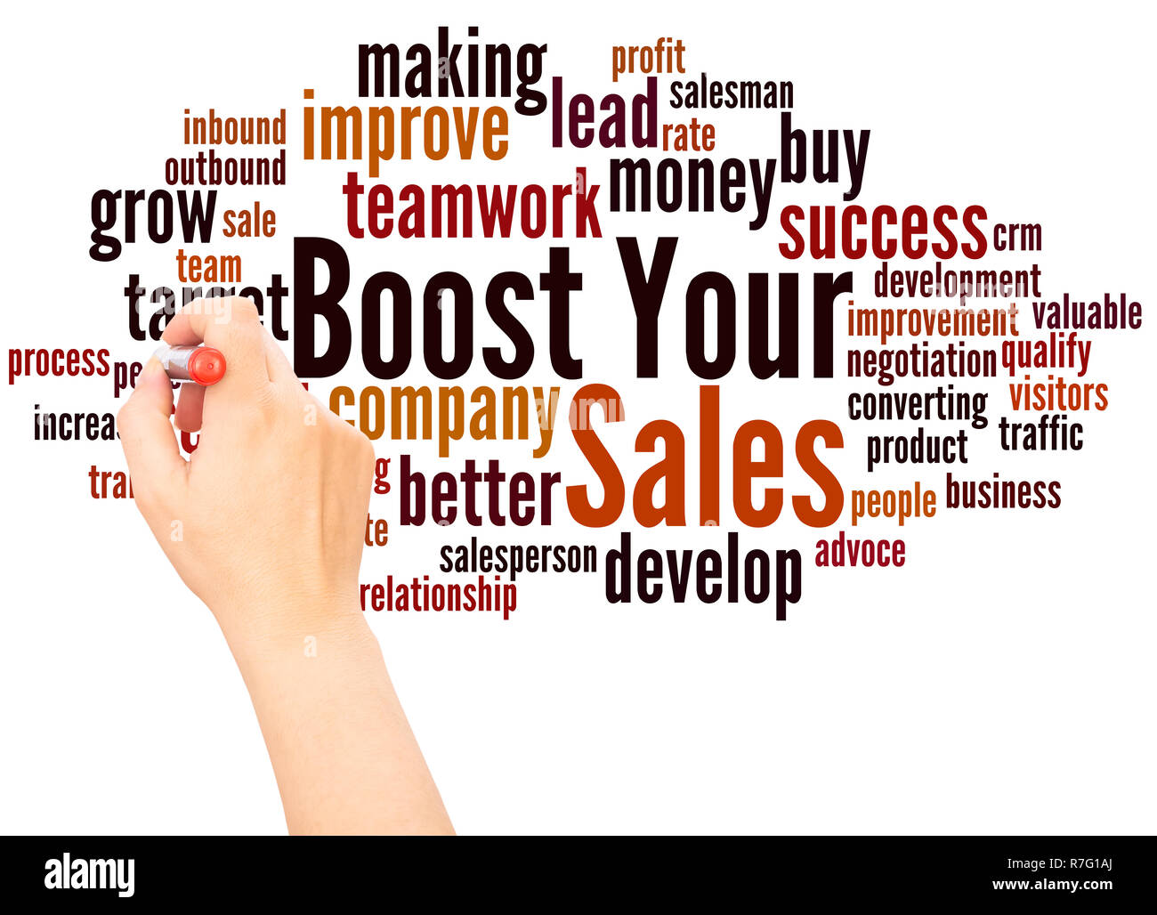 Boost Your Sales word cloud hand writing concept on white background ...