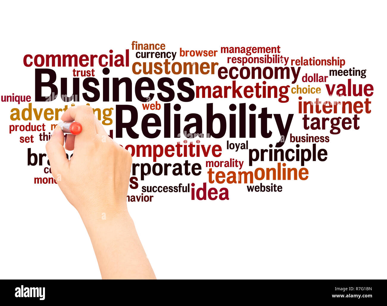 Business Reliability word cloud hand writing concept on white ...