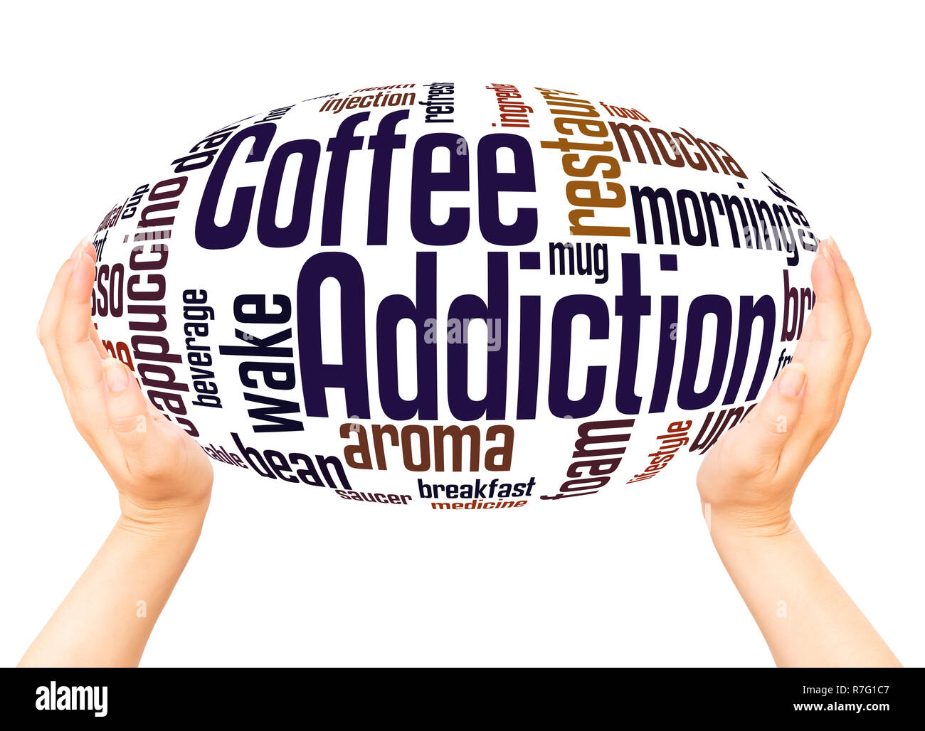 Coffee addiction word cloud hand sphere concept on white background ...