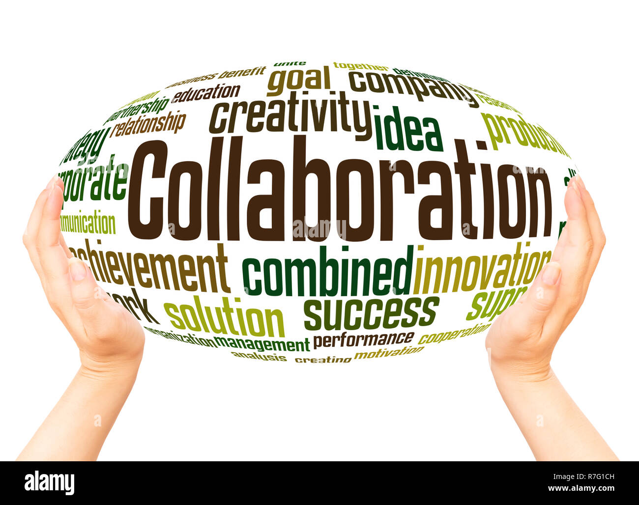 Collaboration word cloud hand sphere concept on white background Stock ...