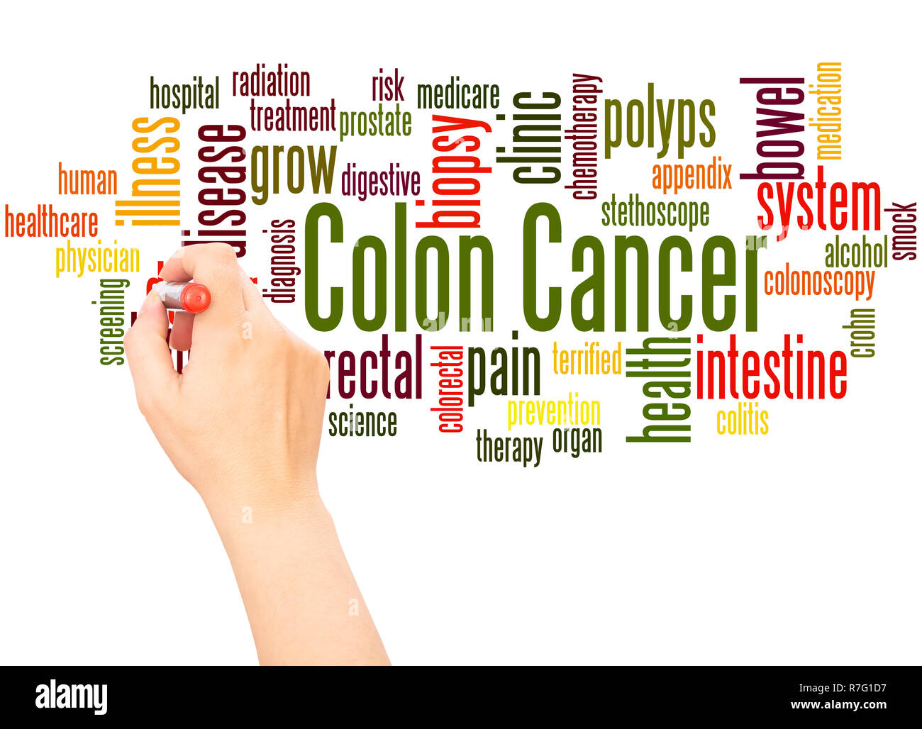 Colon Cancer word cloud hand writing concept on white background Stock ...