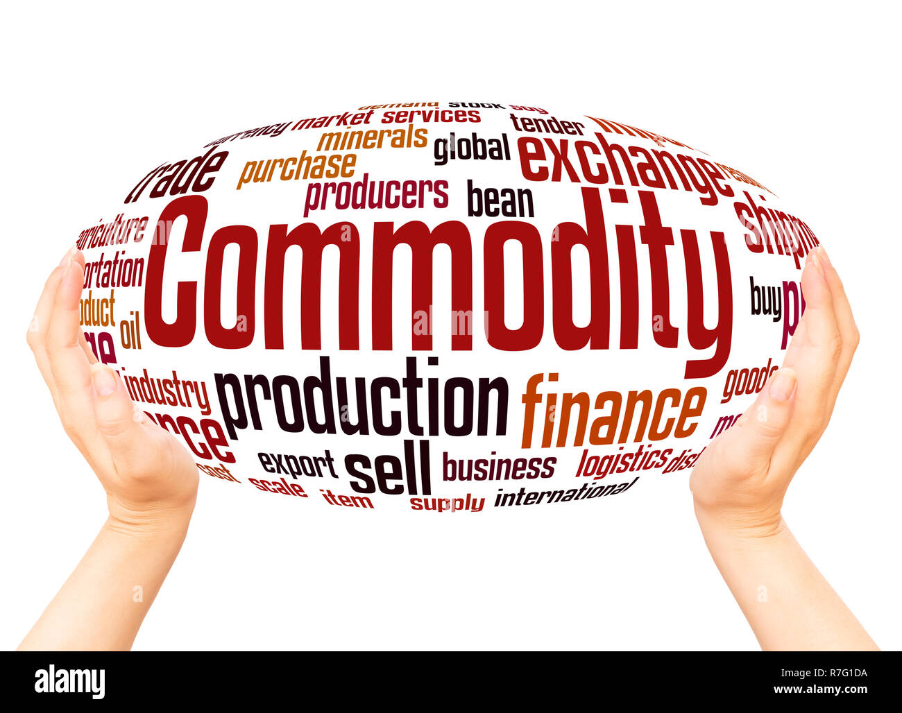 Commodity word cloud hand sphere concept on white background Stock ...