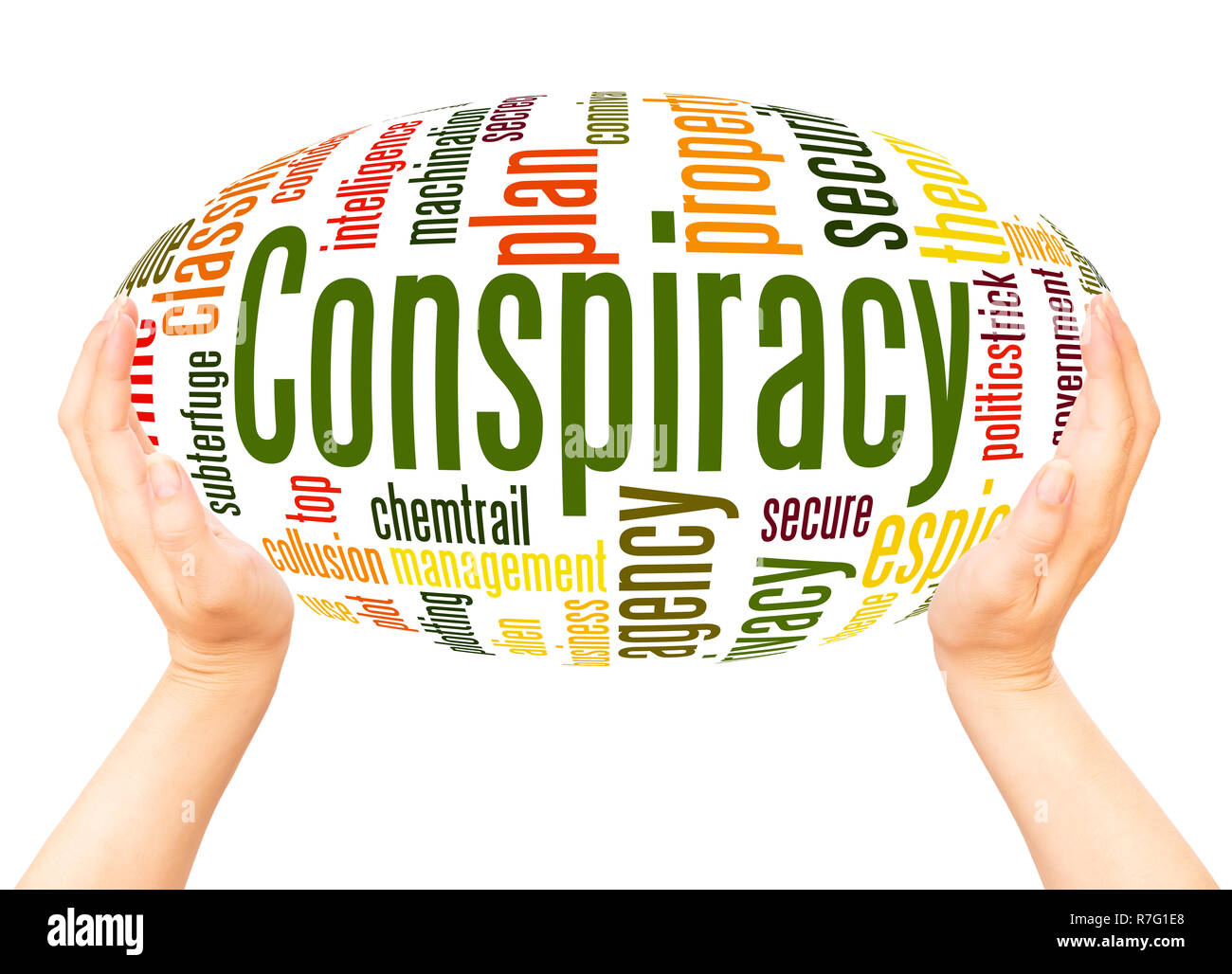 Conspiracy word cloud hand sphere concept on white background Stock ...