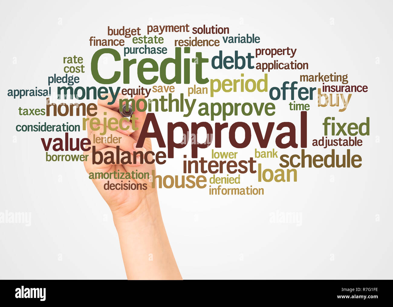 Credit Approval word cloud and hand with marker concept on white ...