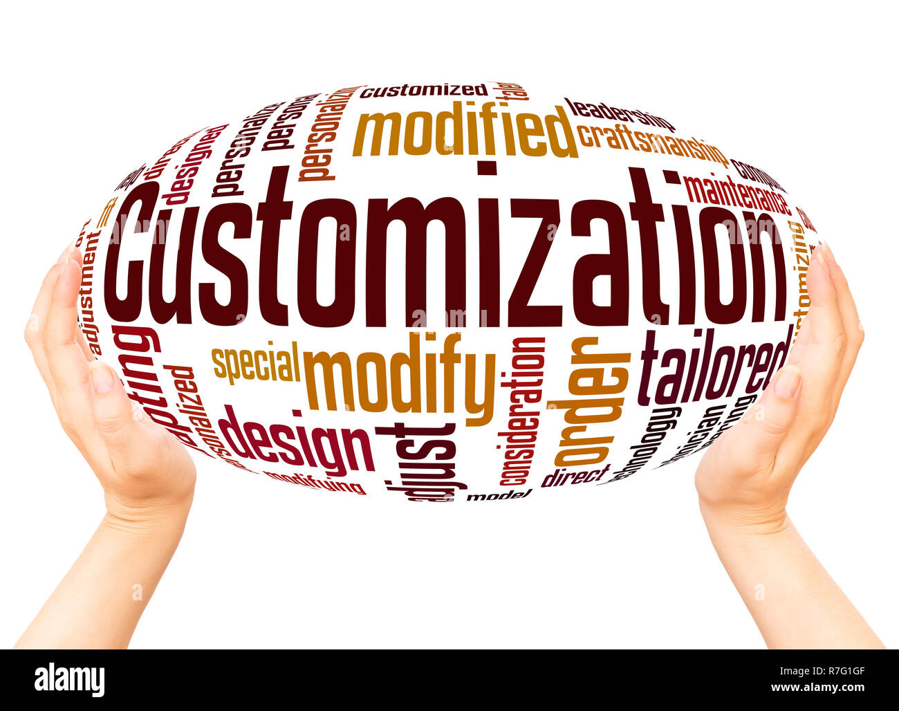 Customization word cloud hand sphere concept on white background Stock ...
