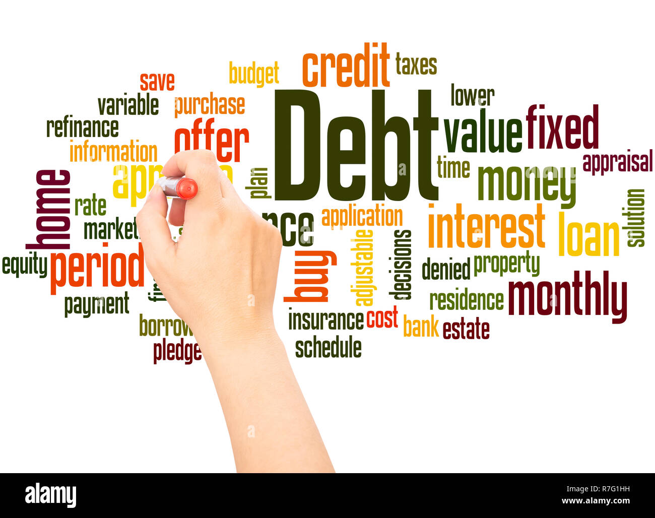 Debt word cloud hand writing concept on white background Stock Photo ...