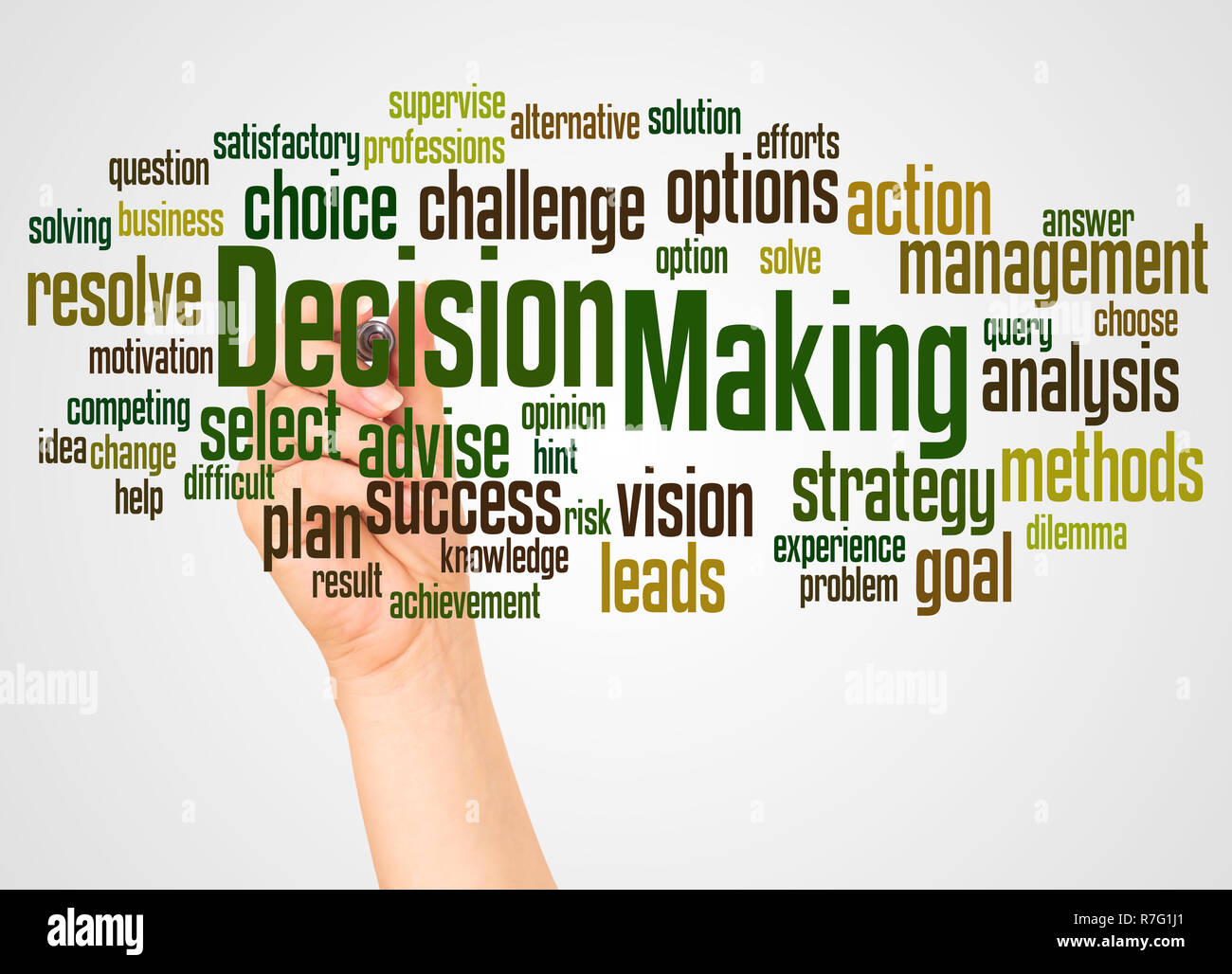 Decision Making word cloud and hand with marker concept on white ...