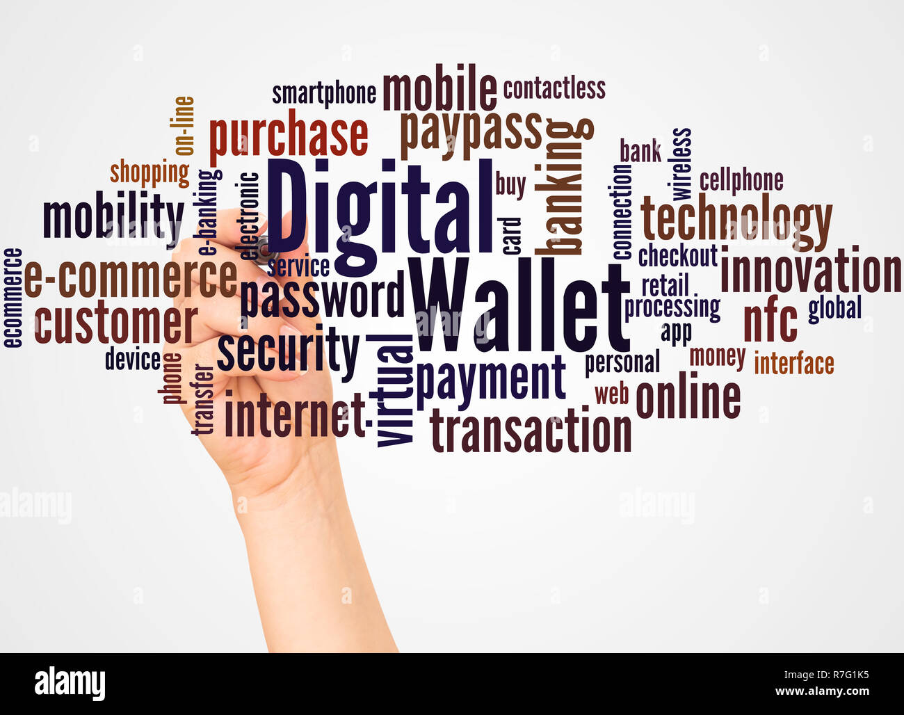 Digital Wallet word cloud and hand with marker concept on white ...