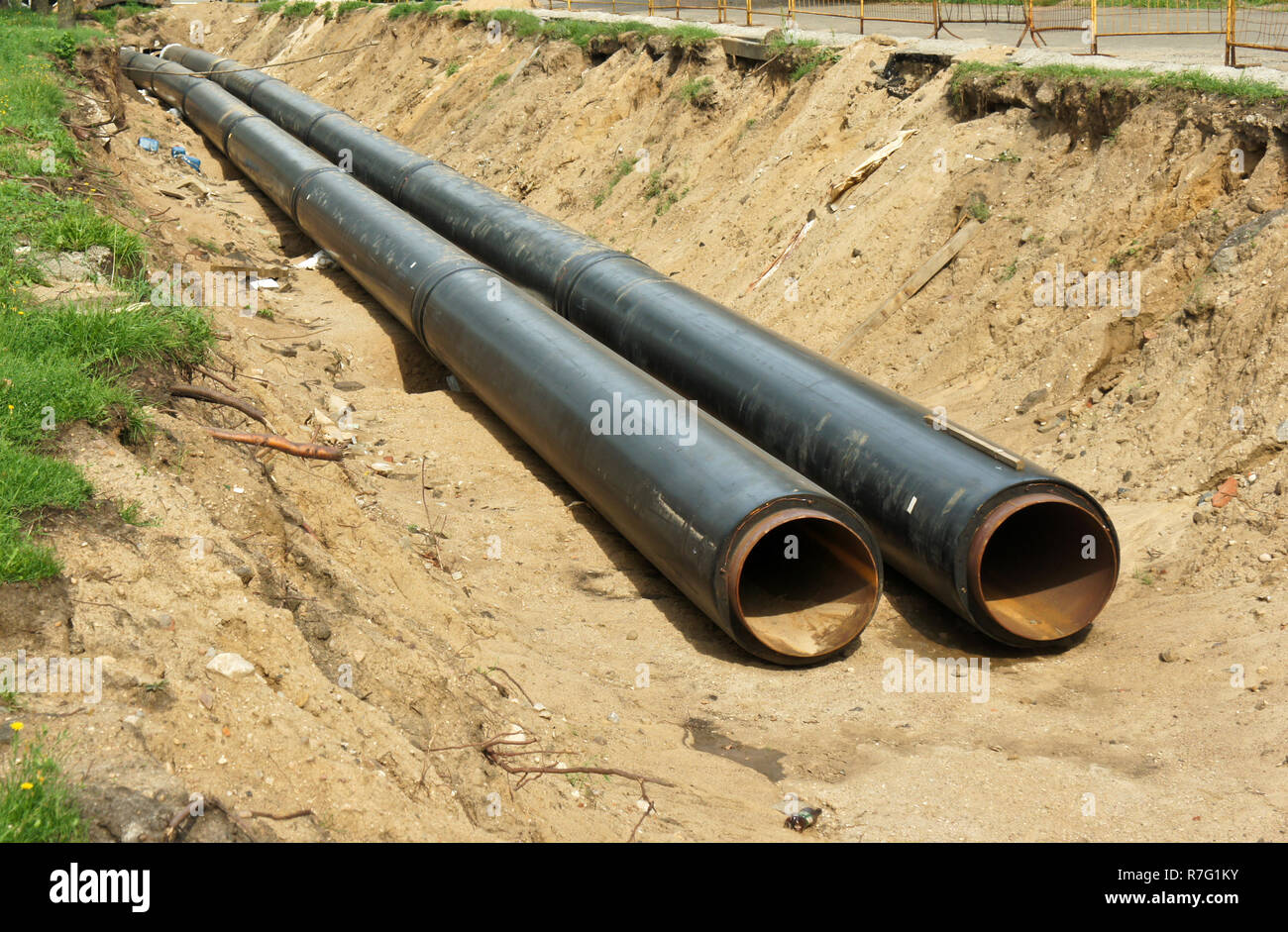Construction work. Pipe laying. Repair of communications Stock Photo ...