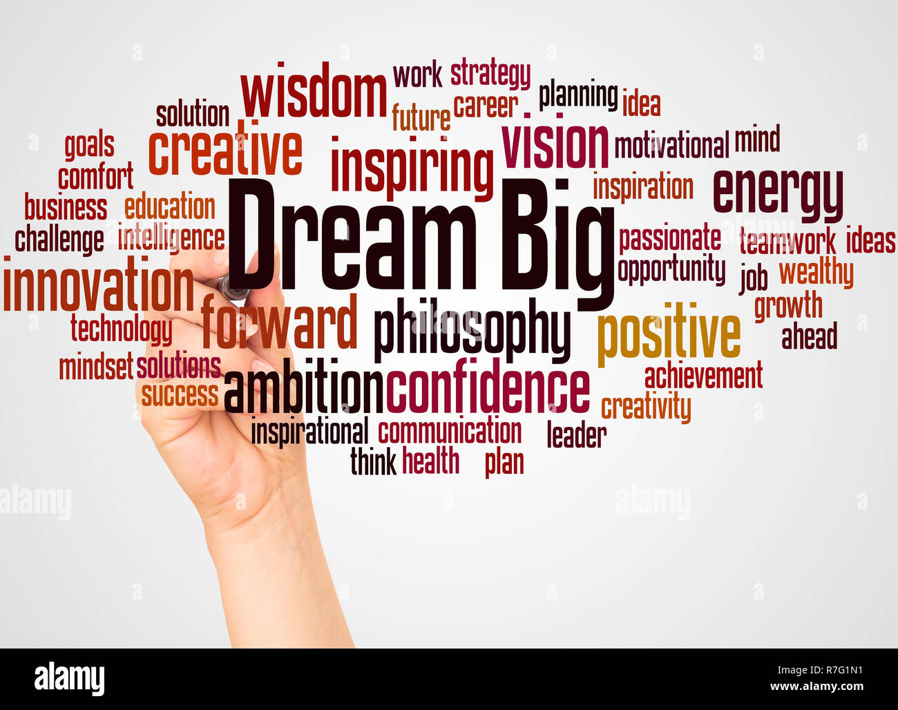 Dream Big word cloud and hand with marker concept on white background ...