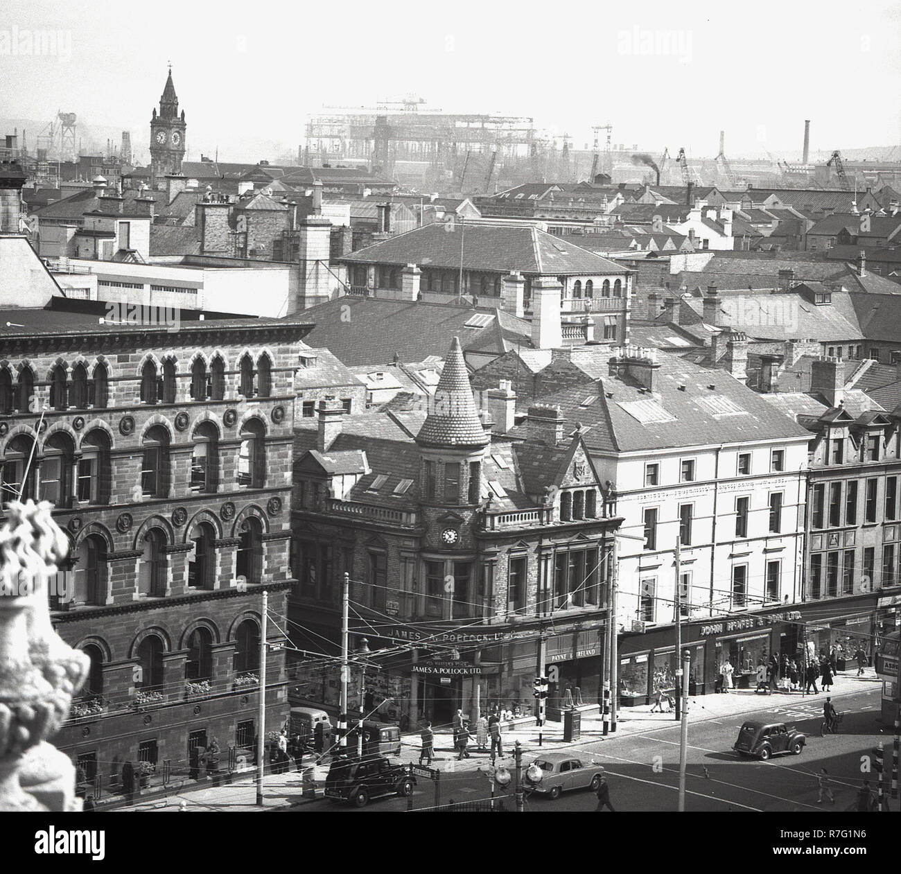 1950s, a view over the rooftops of the city centre, Belfast with the ...