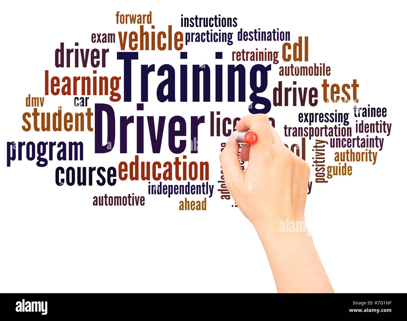 Driver Training word cloud hand writing concept on white background ...