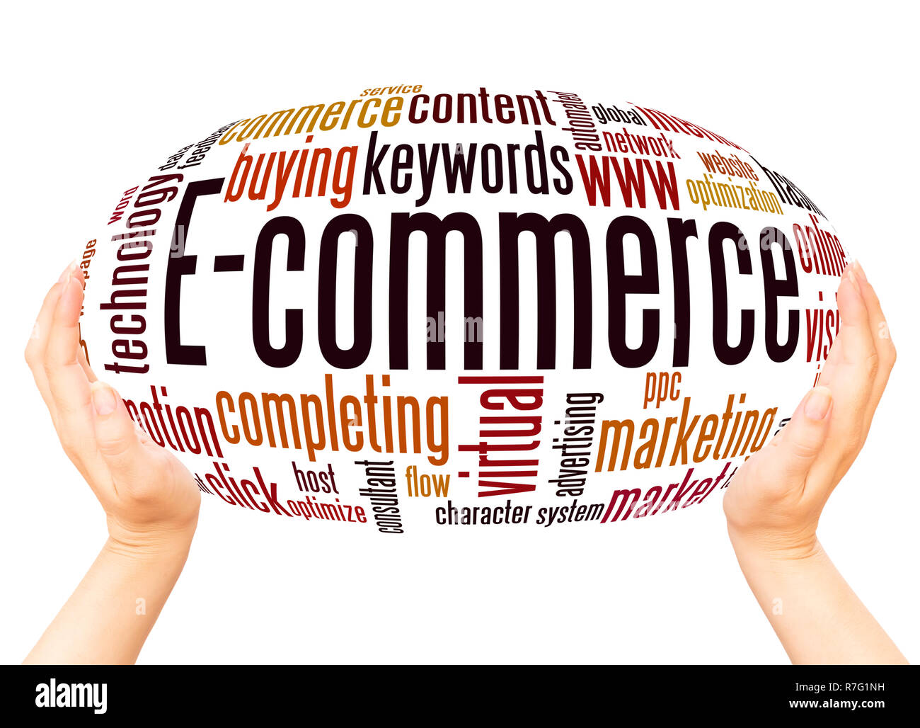 E-commerce word cloud hand sphere concept on white background Stock ...