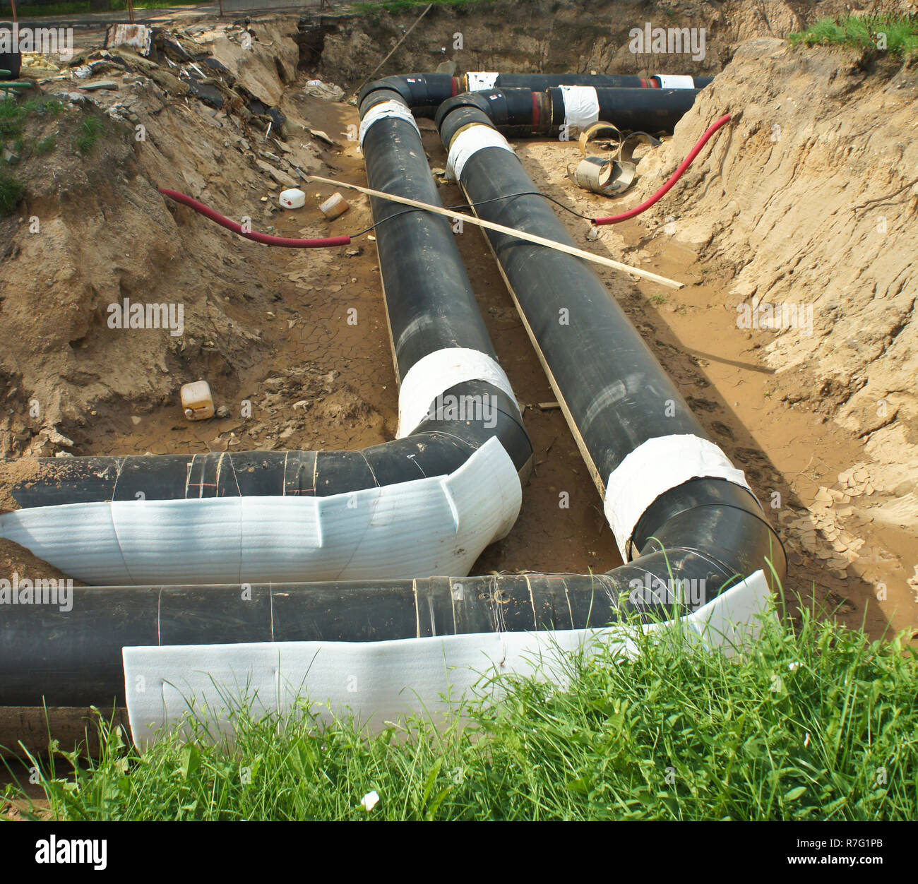 Construction work. Pipe laying. Repair of communications Stock Photo ...