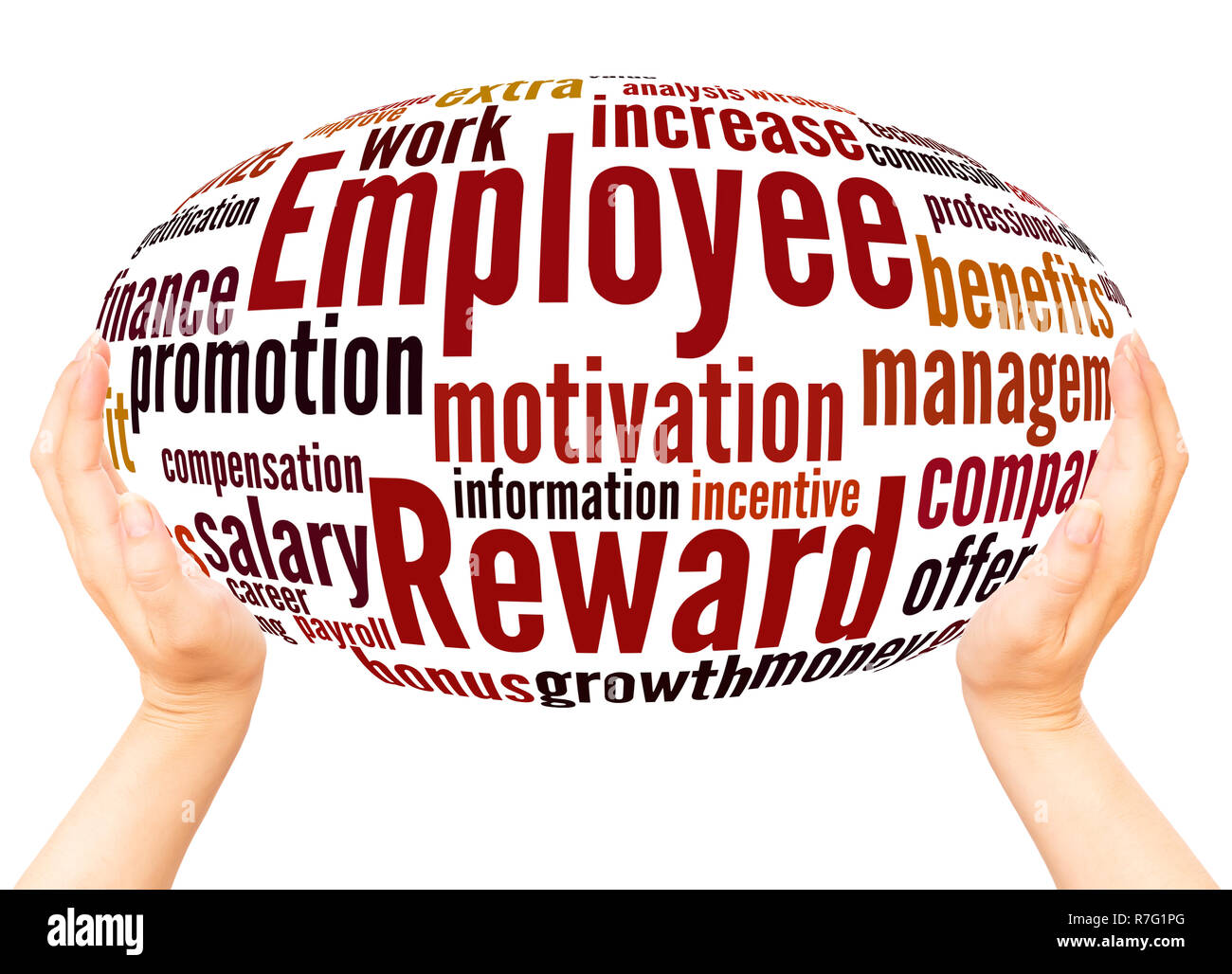 Employee reward word cloud hand sphere concept on white background ...