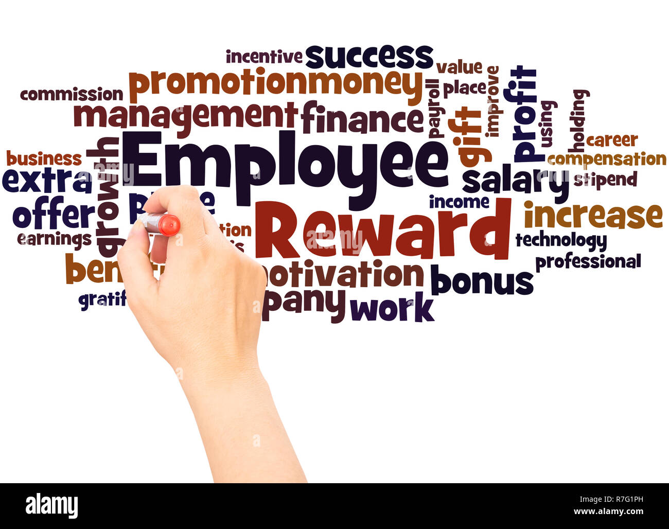 Employee reward word cloud hand writing concept on white background ...